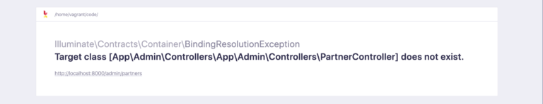 【Laravel-admin】Target class does not exist エラーの解消法